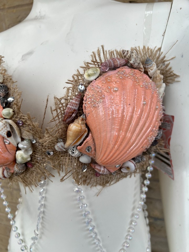 Stunning Mermaid Real Shell Bra Top Rave Dance Club Sparkle 34D PEACHY ...