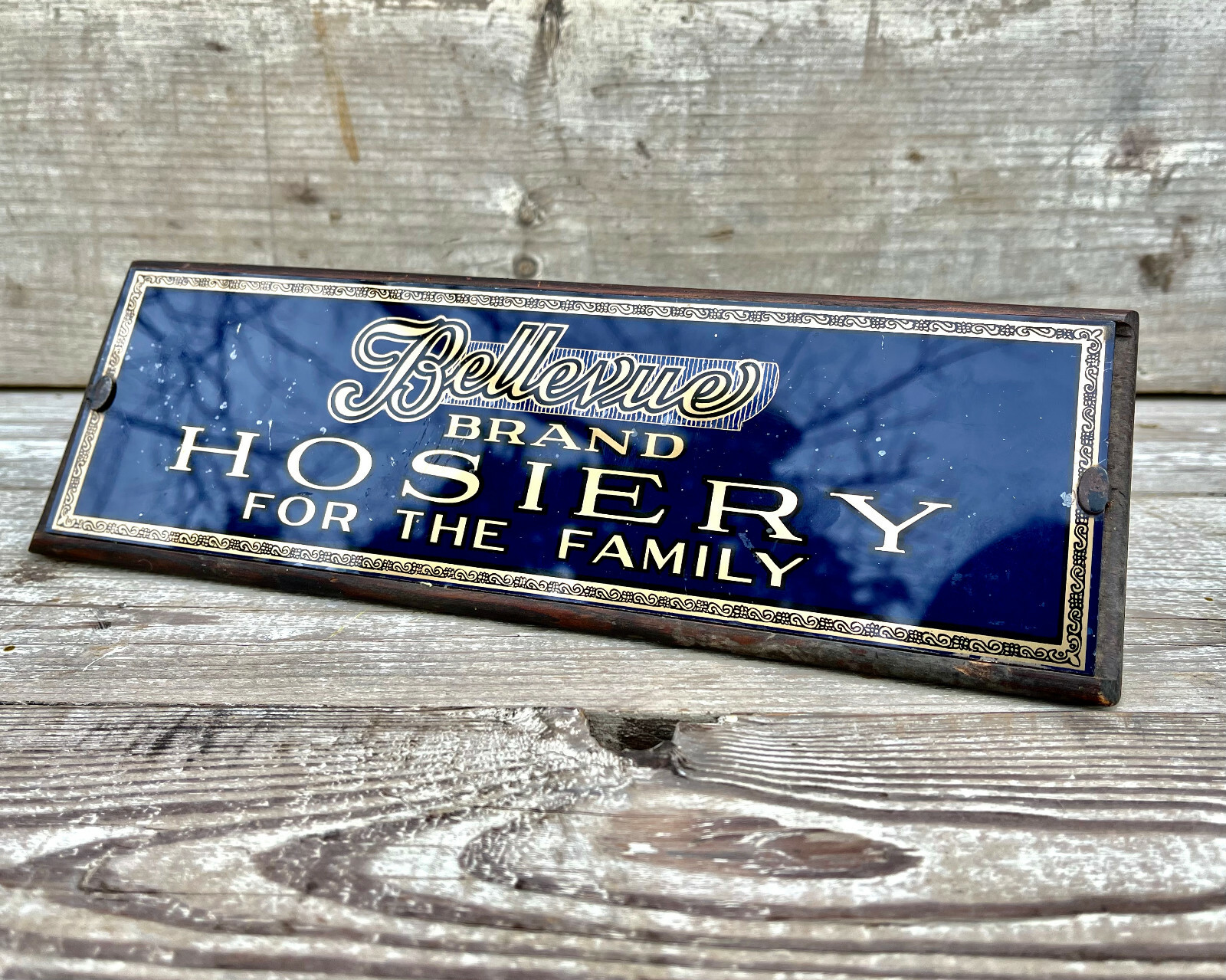 Bellevue Hosiery Reverse Glass Sign, Antique Art Deco Sign, Dover New ...