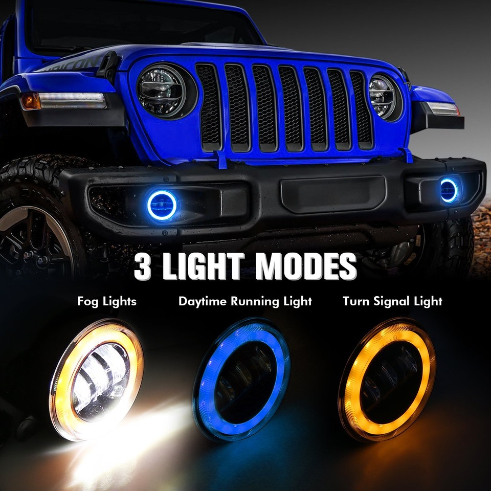 4'' Round LED Fog Lights Driving Halo Combo Kit For Jeep Wrangler JK TJ ...