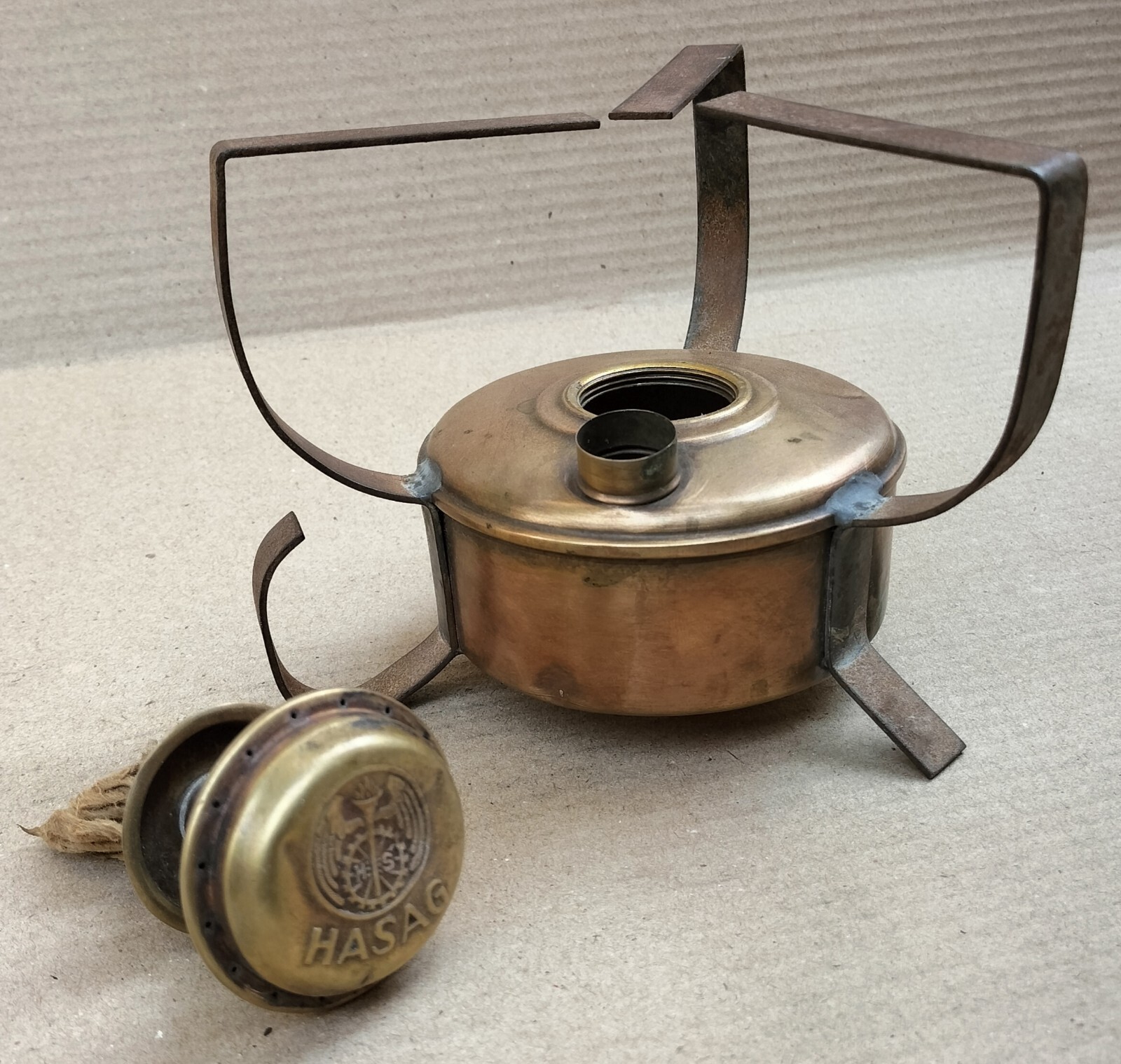 HASAG Germany Sprit Alcohol burning Camp stove lamp Iron legs Brass ...