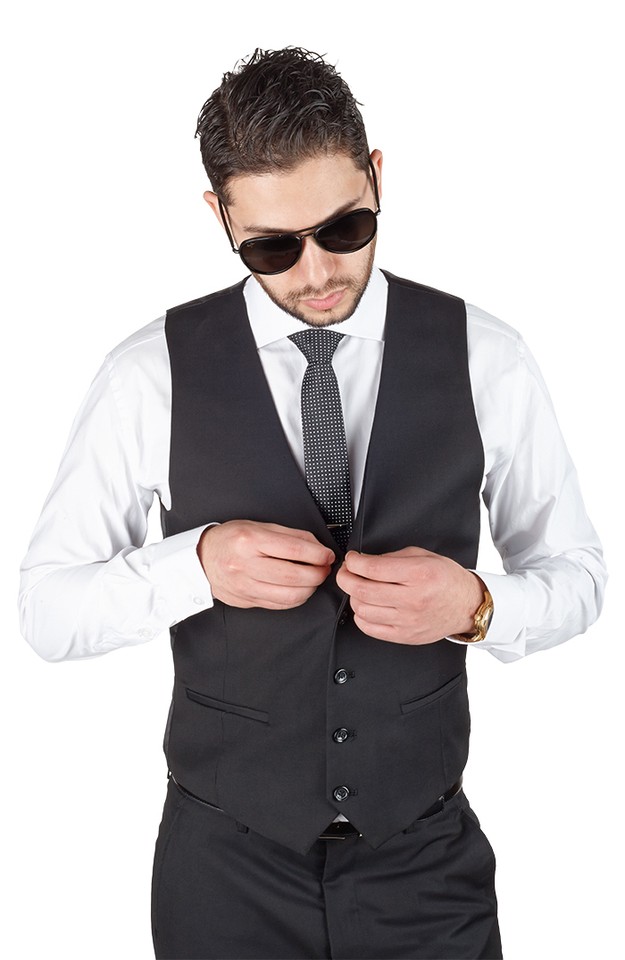 Men's Black Dress Suit Vest 5 Button V Neck Adjustable Back Strap ...