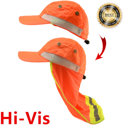 Hi Vis Reflective Neon Orange Work Safety Baseball Bump Cap Neck Flap ...