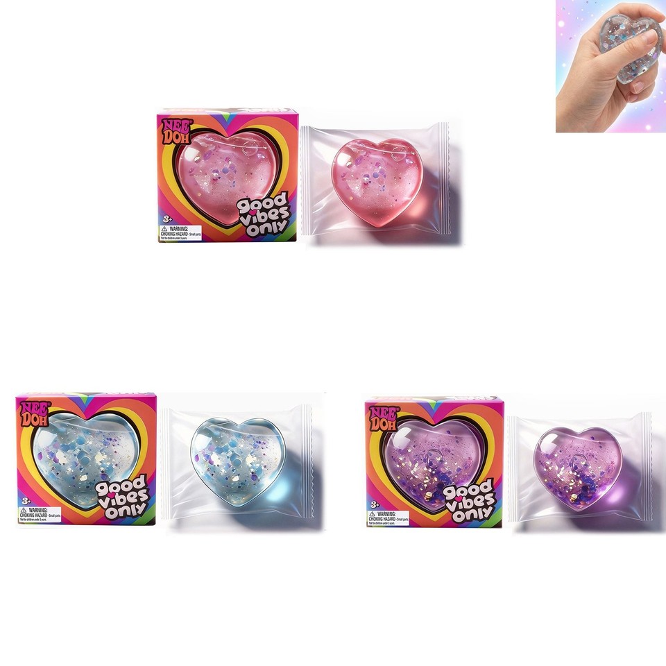 1/3X Glitter Heart Squishy Toy - Good Vibes Only Heart Fidget Squeeze ...