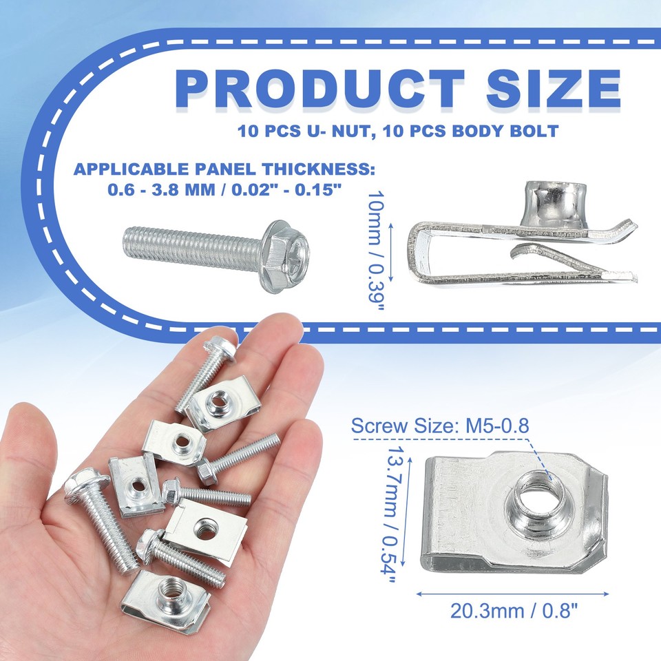 10 Pcs M5-0.8 Extruded U Nut & Body Bolt Kit Fastener Hardware for Automotive | eBay