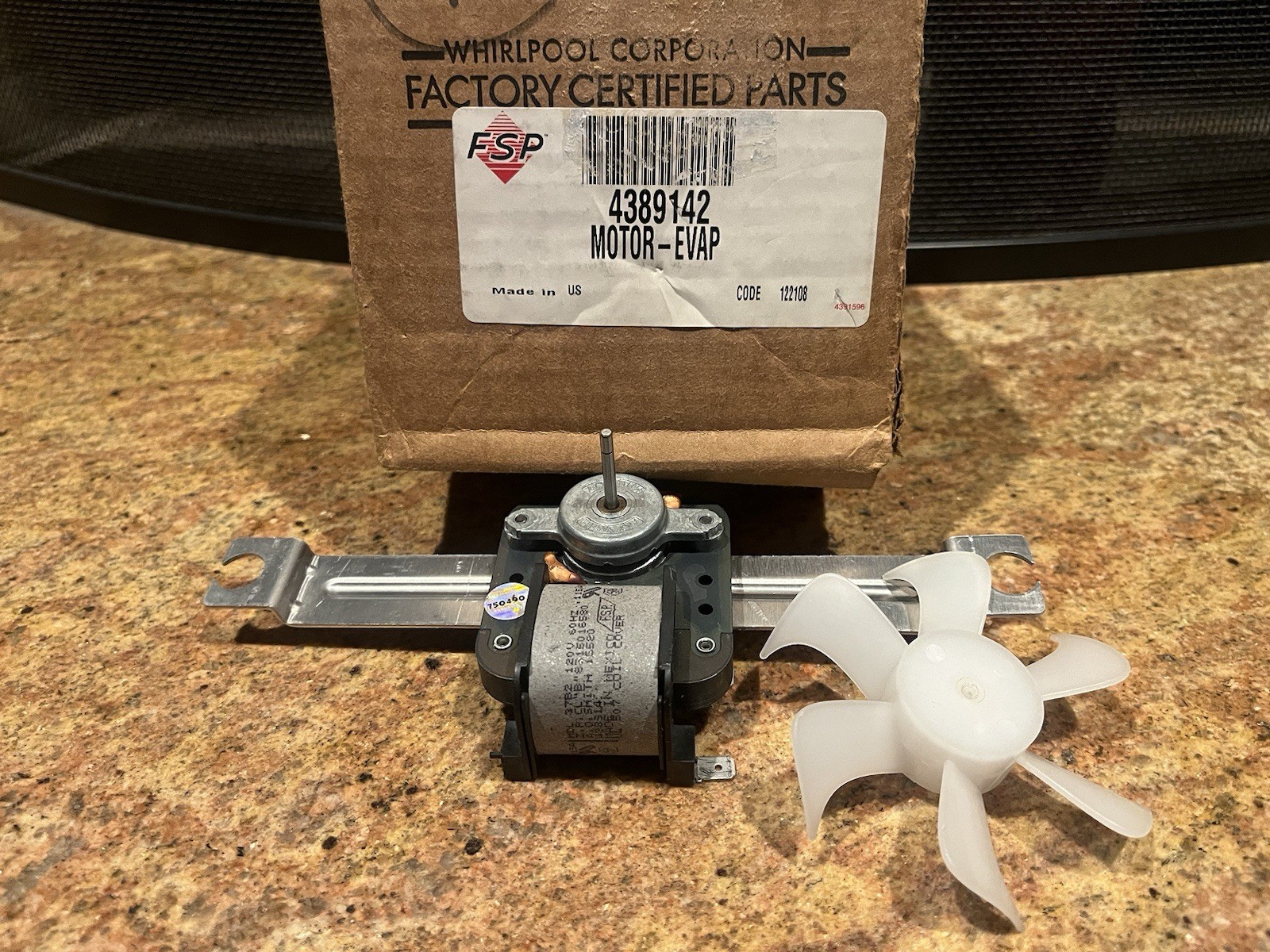 WP4389142 NOS Genuine OEM Whirlpool Evaporator Fan Motor with Fan ...