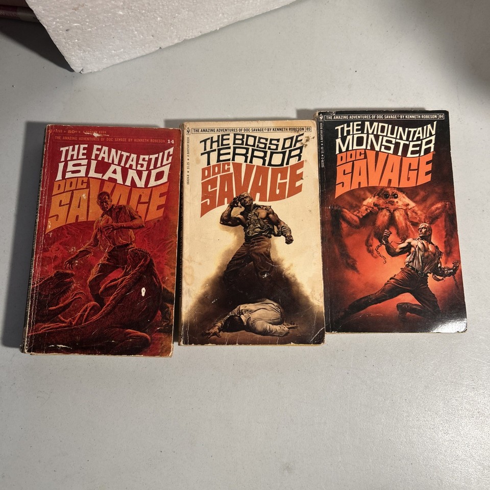 Lot 9 Doc Savage Kenneth Robeson Vintage Paperback 12 13 14 57 74 76 80 ...