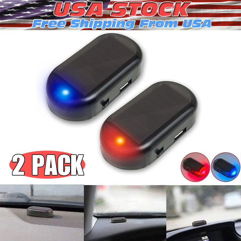 2× Car Alarm Warning Solar Flash LED Light Fake Security System Anti ...