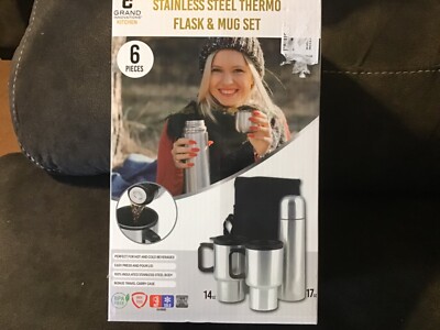 Thermo flask & mug set. Stainless Steel - flask, 2 mugs, 2 lock-top ...