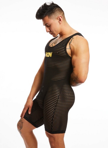 N2N Bodywear Men black Ultra Raider mesh singlet wrestler Activewear ...
