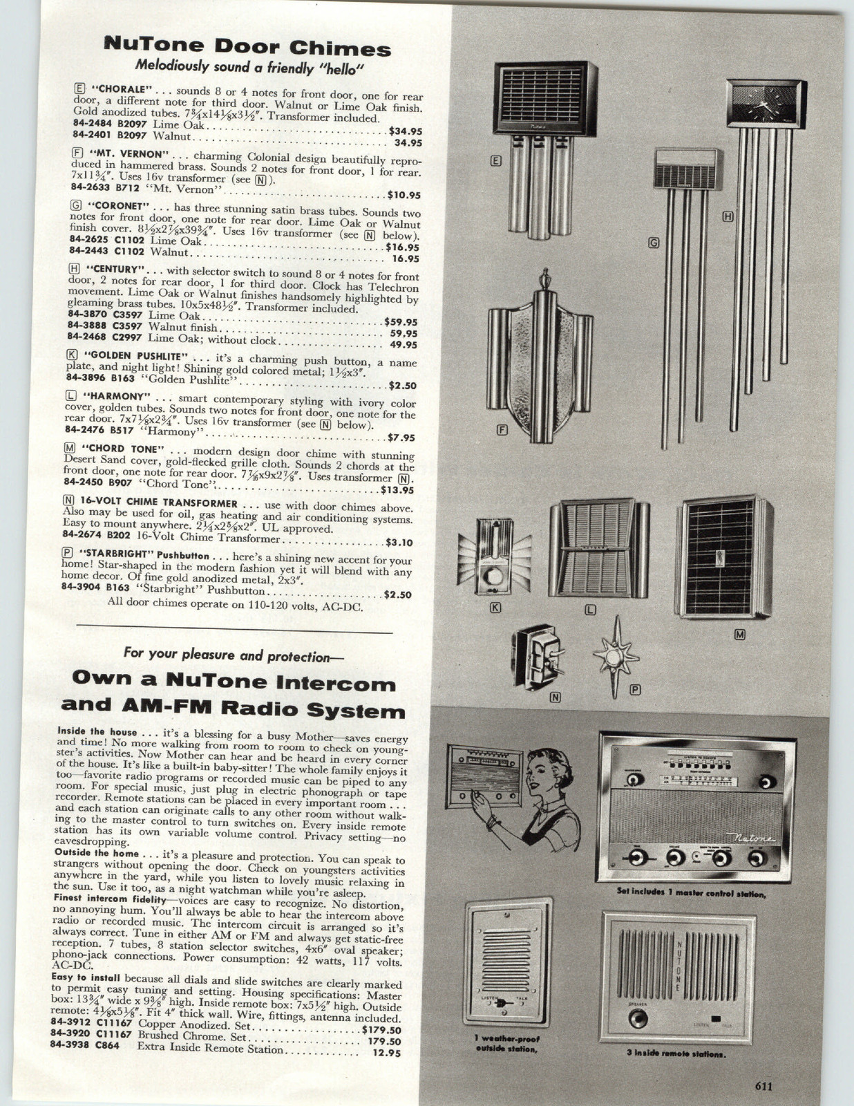 1960 PAPER AD NuTone Door Chimes Century Chorale Chord Tone Intercom ...