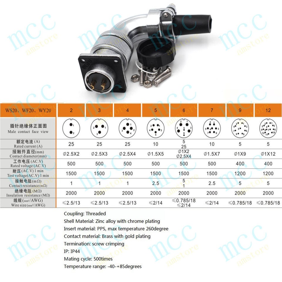 WEIPU Elbow WS20 12 pins Bulkhead Aviation Plug & Socket Circular ...