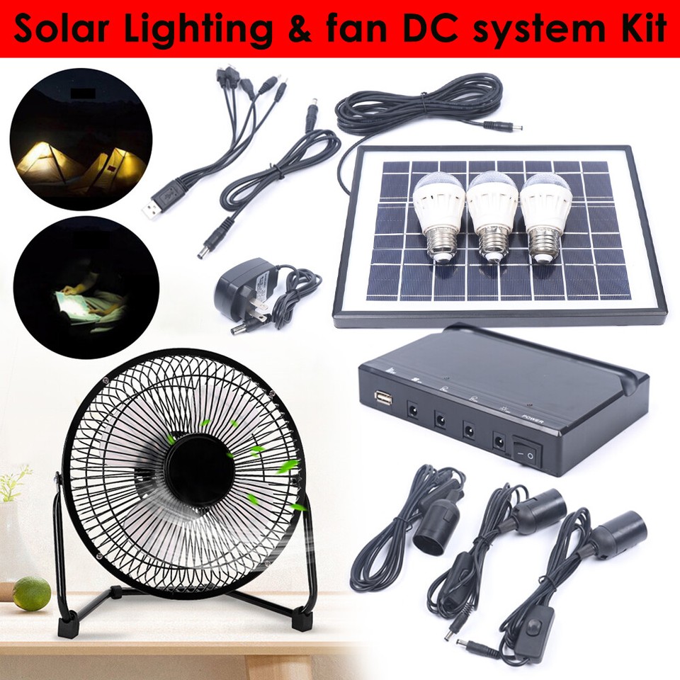 Solar Power Panel Kit Outdoor Camping USB Charging System W/ LED Light ...