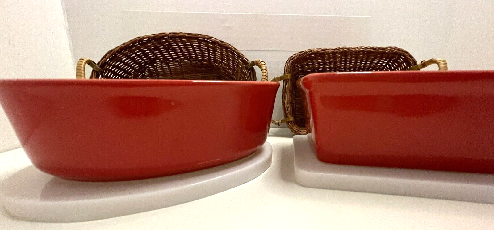2 Temp-tations Bakeware Red Mini Loaf & Oval Pans &2 Lids w/Baskets ...