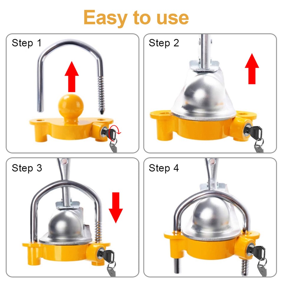 Trailer Hitch Lock 50mm Tow Ball Towing Bar Security Coupling Lock with ...
