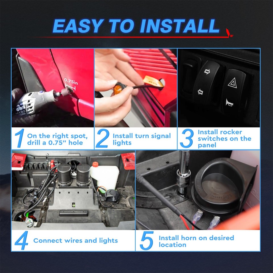 MICTUNING UTV Turn Signal Kit Horn Plug-N-Play Blinker Rocker Switch ...