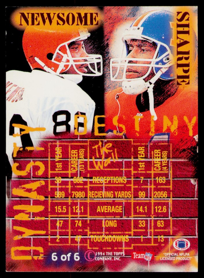 1994 Stadium Club #6 Ozzie Newsome / Shannon Sharpe Dynasty and Destiny ...