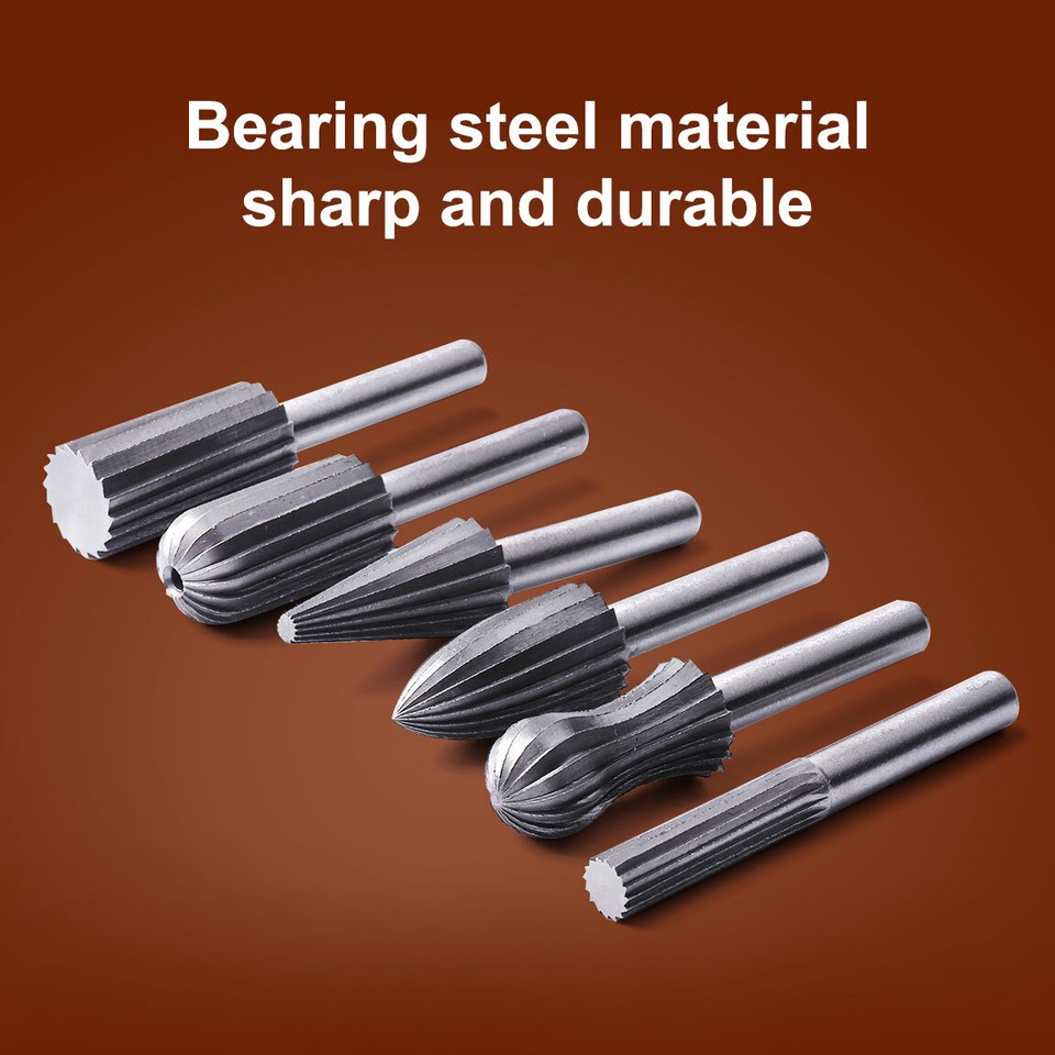 6pcs 6mm Steel Rotary Burr File Set for Metal Wood Stone Grinding Drill ...