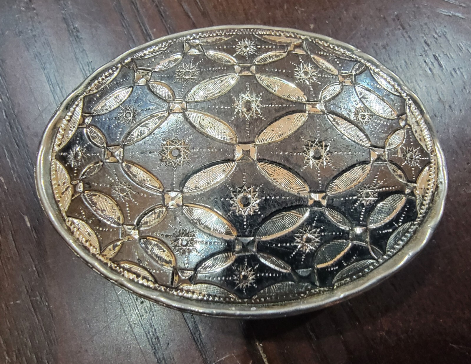 Vintage Etched Silverplate Belt Buckle - Gem