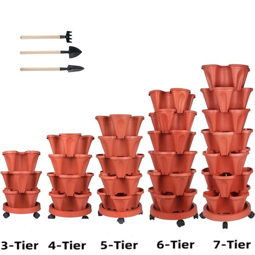 3-7 Tier Vertical Garden Tower Stackable Planter Herb Flower Veg Pots ...