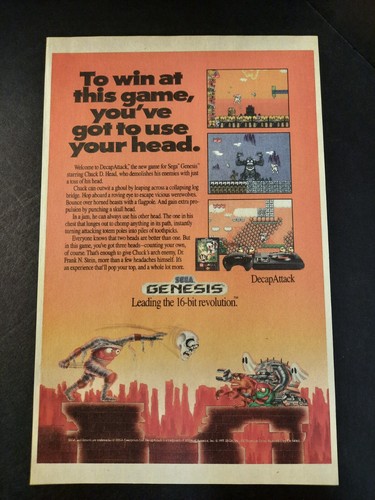 Sega Genesis DECAPATTACK Video Game Promo Art ~Vintage Comic Page PRINT AD 1991 | eBay