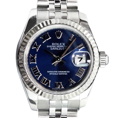 ROLEX Ladies White Gold & Stainless Datejust Blue Roman Dial 179174 ...