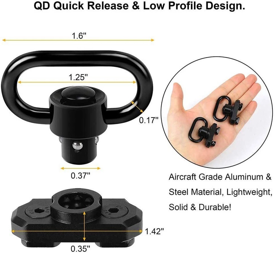 2Pcs M-LOK MLOK Quick Release Sling Mount Push Button QD Sling Swivel ...