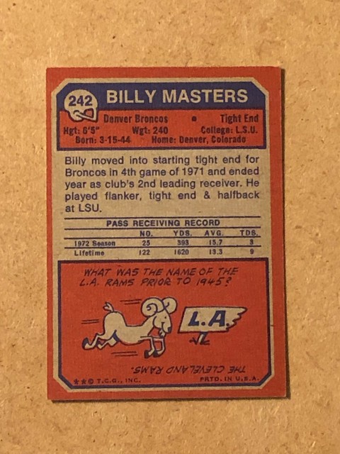 1973 Topps - #242 Billy Masters (RC) for sale online | eBay