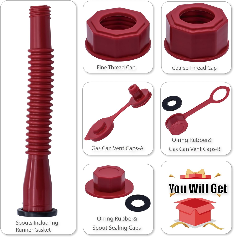 Red Gas Can Spout , 1/2/5/10 Gallon Gas Can Nozzle Kit, Include 2 ...