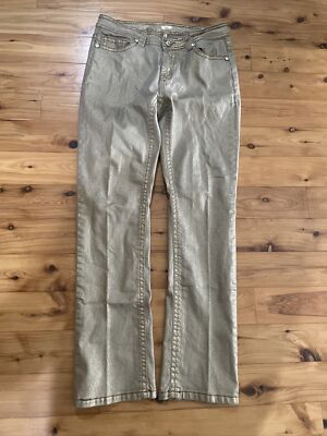Reba Metallic Sparkle Gold Straight Leg Embellished Stretch Jeans Size ...
