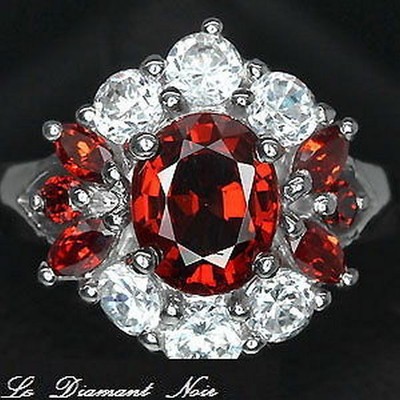 Bague sertie Grenat et Cubic Zirconia_Argent 925 sterling ring T50/51 ...