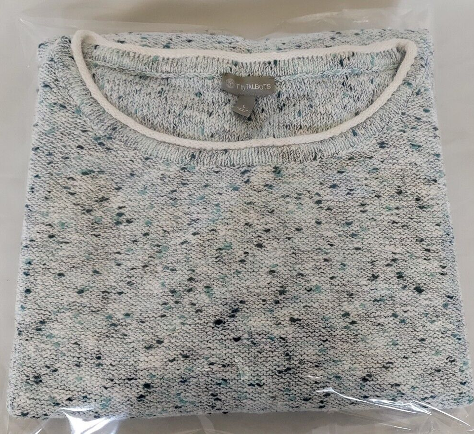 T by TALBOTS Women Knit Sweater Size Large Light Blue Marled Acrylic ...