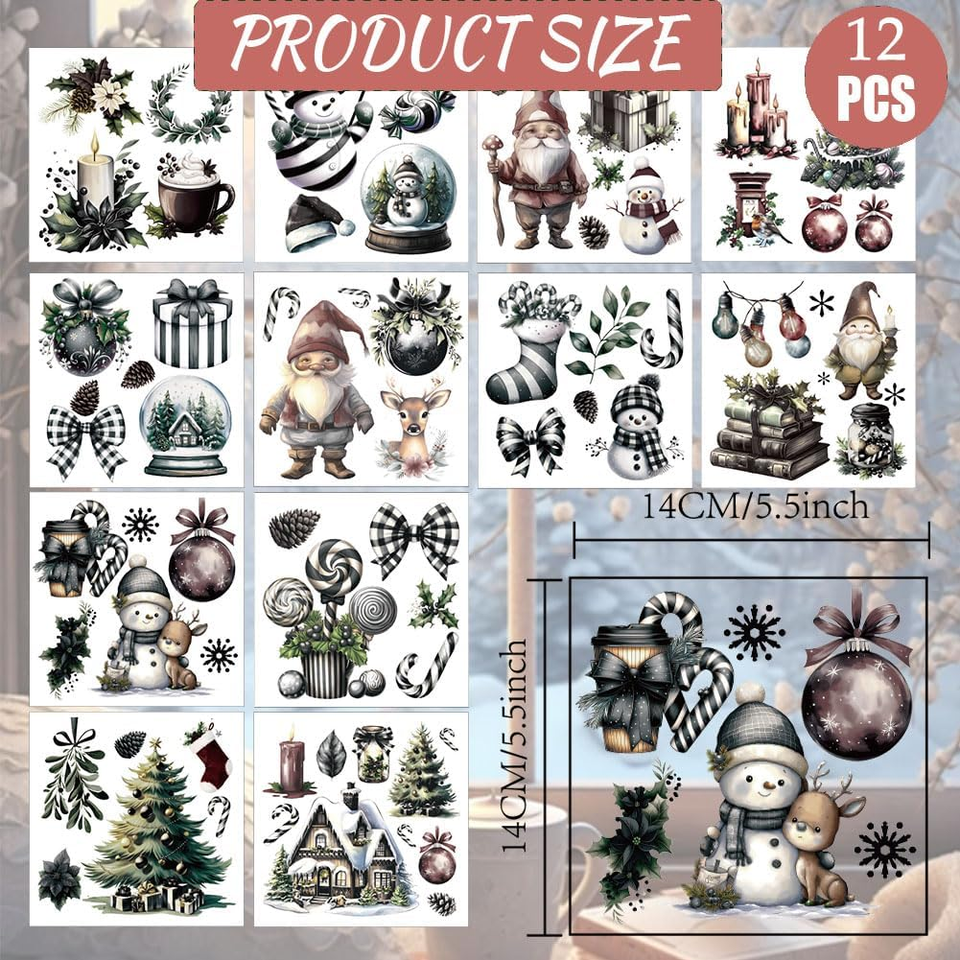 12Pcs Christmas Rub on Transfers for Crafts and Furniture Santa Claus ...