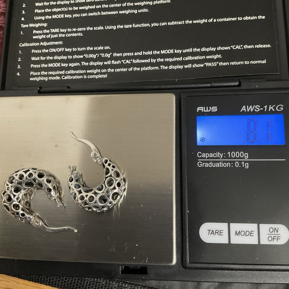 Sterling Silver 925 Hoop Earrings Textured Mexico | eBay