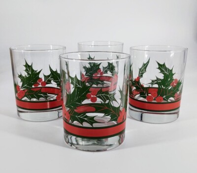 Pottery Barn Mistletoe Christmas Low Ball Glass Set of Four (4) | eBay