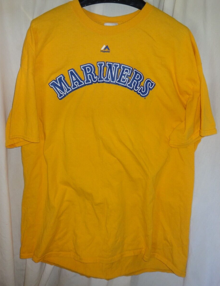 Seattle Mariners Majestic Shirt Mens XXL Blue Yellow Ken Griffey Jr 24 ...