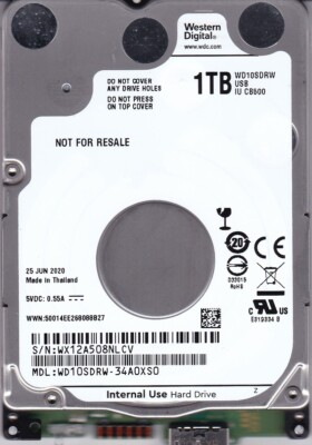 WD10SDRW-34A0XS0 s/n: WX12A5 JUN /2020 Thailand 1TB USB 3.0 2.5 ...