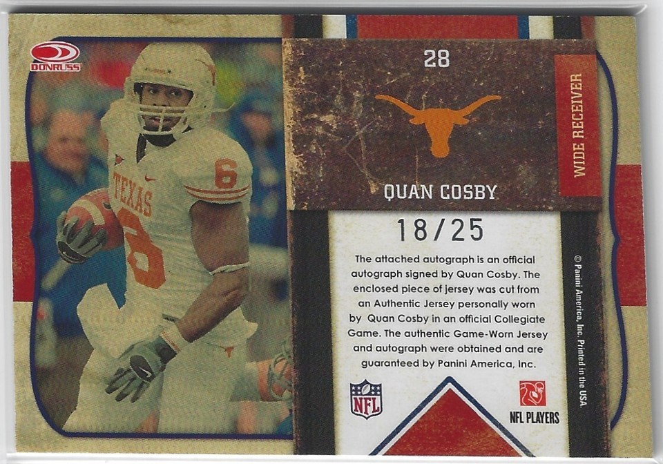 QUAN COSBY UT TEXAS LONGHORNS DONRUSS SATURDAY STARS AUTOGRAPH AUTO ...