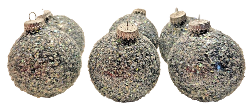 Silver/Hint of Blue Glitter Ball Ornaments/ Lot of six/ Christmas Time ...