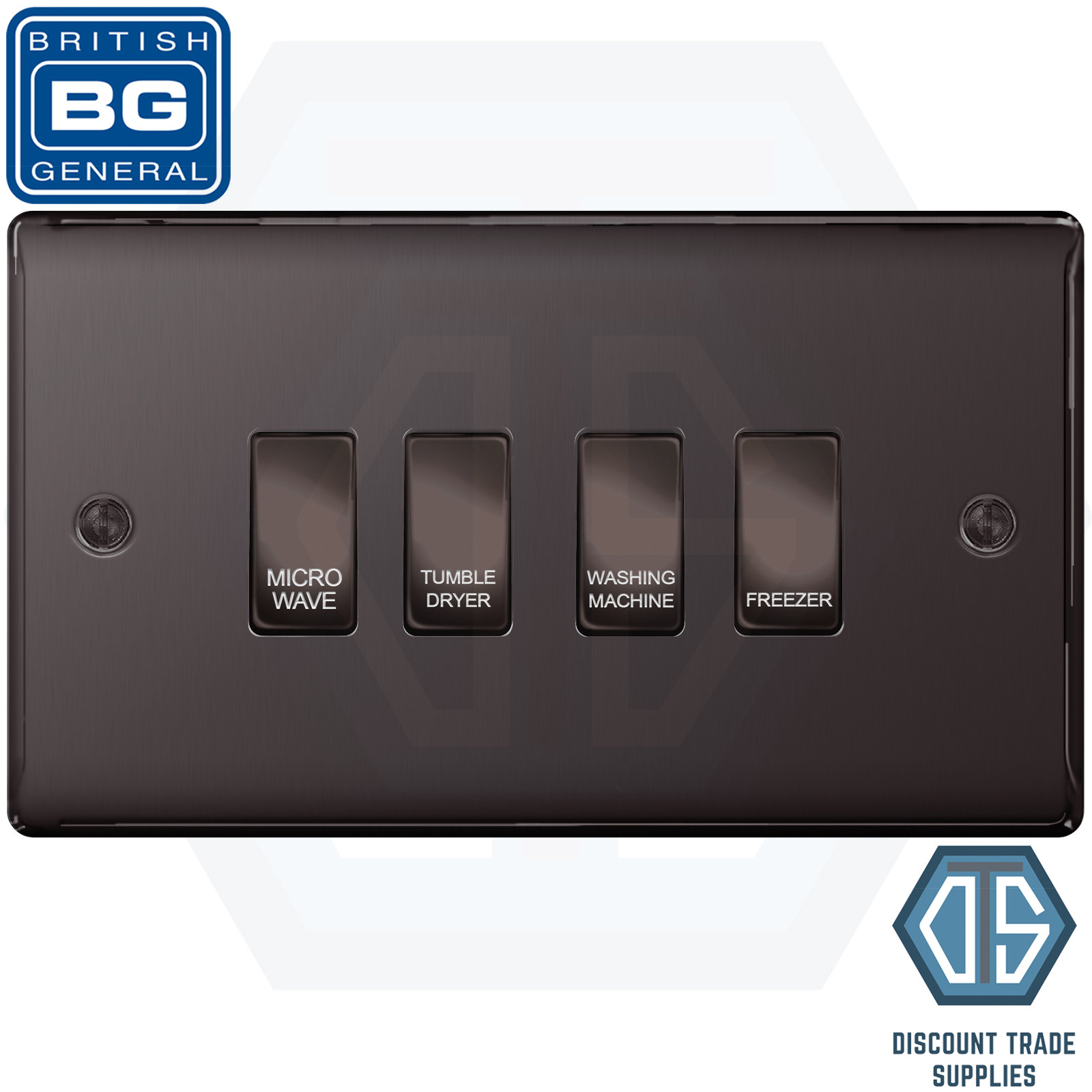 BG Black Nickel Custom Grid Switch Panel Labelled Kitchen Appliance 4 ...
