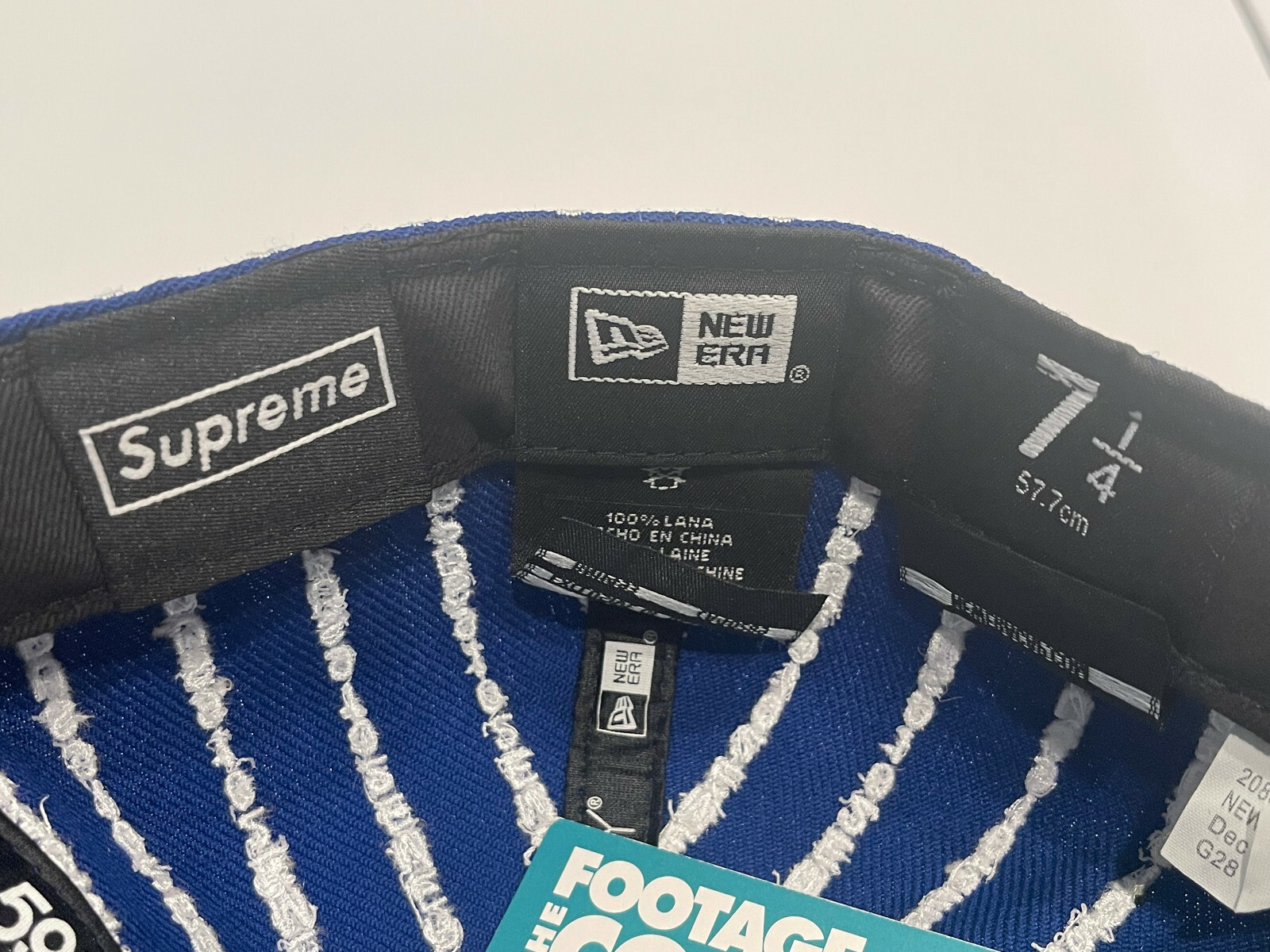 2019 NEW ERA 59FIFTY SUPREME TEXT STRIPE HAT ROYAL BLUE WHITE BOX LOGO ...