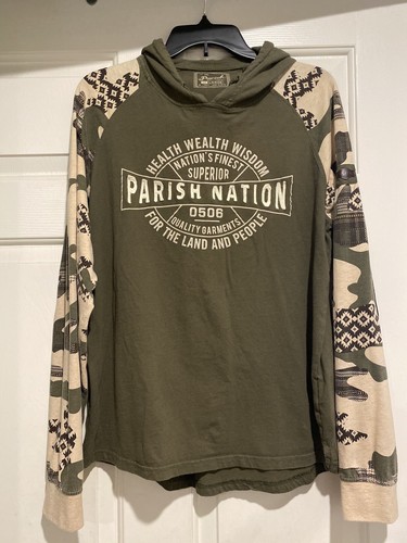 Parish Nation Long Sleeve Hooded Shirt Men’s Large Khaki Green B97 | eBay