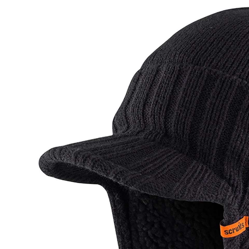 Scruffs Trade Peaked Beanie Hat Black - Warm, Knitted with Soft Sherpa ...