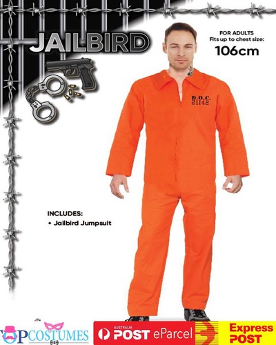 Orange Jailbird Prisoner Suit Convict Criminal Inmate Mens Party ...