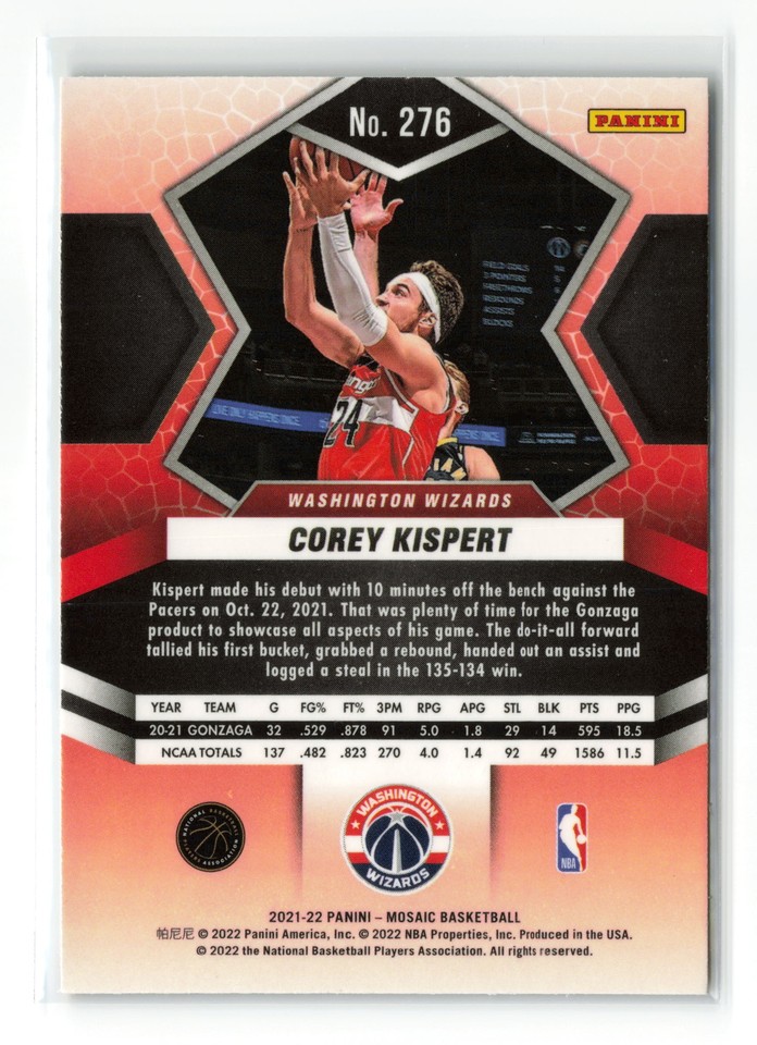 COREY KISPERT #276 RC 2021-22 PANINI MOSAIC WIZARDS | eBay