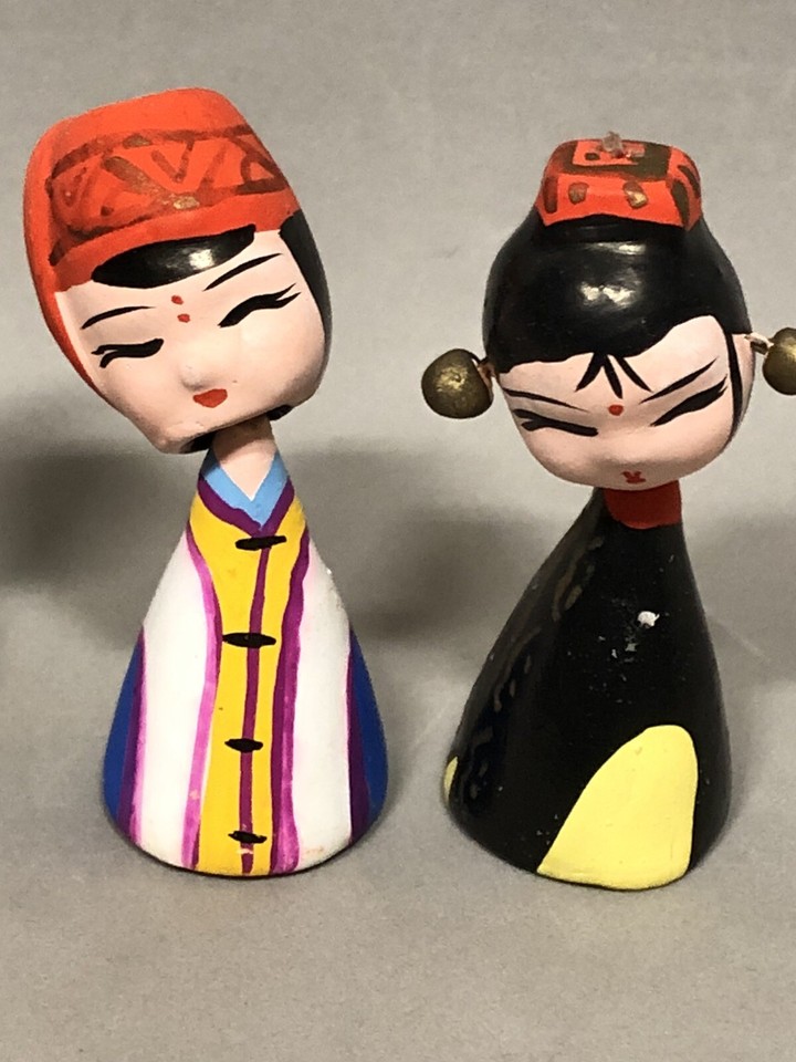Set of 5 Asian Oriental Mini Nodder Bobblehead Ceramic Figurines | eBay