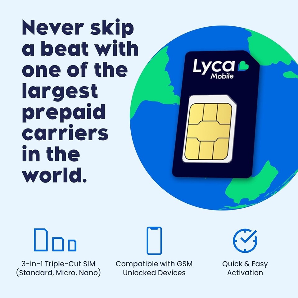 Lycamobile Prepaid SIM Card 40GB W/ 10GB Hotspot Unlimited Intl Talk ...