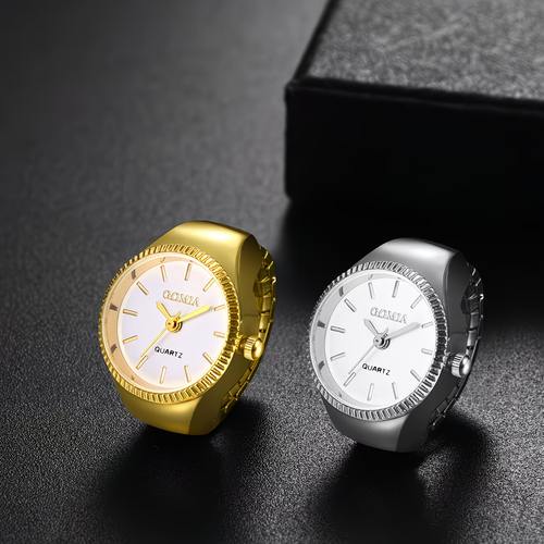 Ring Finger Watch Stainless Steel Elastic Retractable Band Golden ...