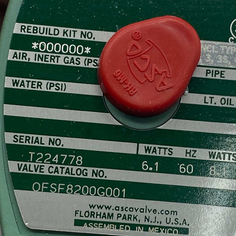 ASCO Red-Hat Solenoid Valve OFSF8200G001 - ESAB P/N 951218 - 120V/60Hz ...