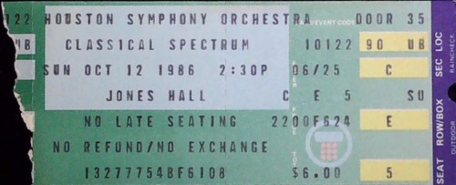 Houston Symphony Ticket Stub Classical Spectrum Concert Jones Hall TX ...