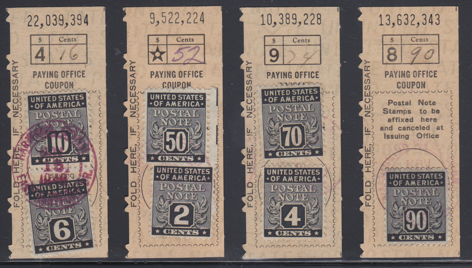 US Sc PN2/PN18 used 1945 Postal Note stamps on Post Note Card Stubs | eBay